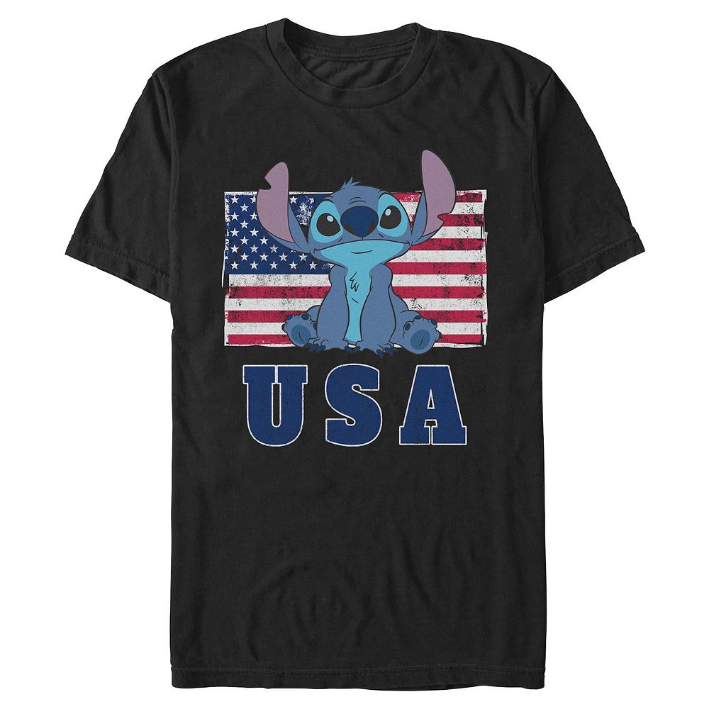 Disney's Lilo & Stitch USA American Flag Backdrop Men's Graphic Tee