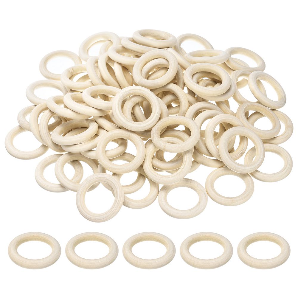 100 PCS 40mm /1.6in Natural Wood Craft Ring, Unfinished Solid Small ...