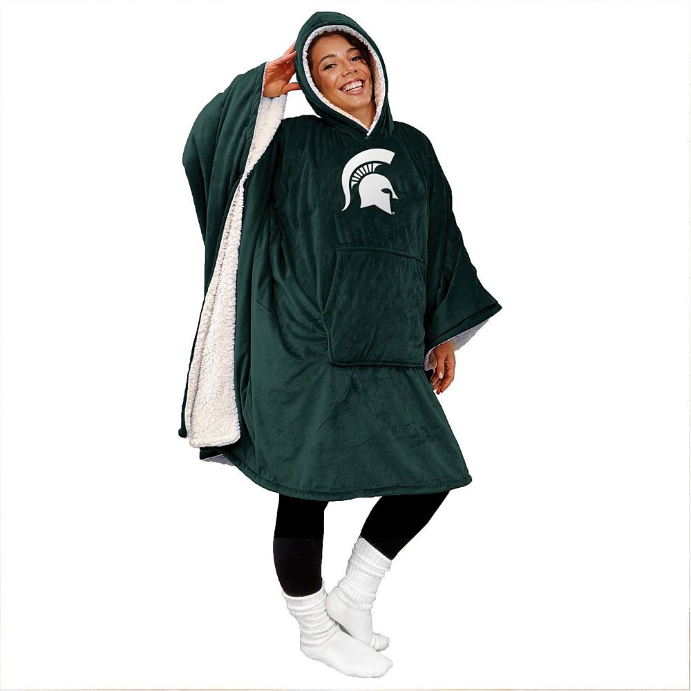 Michigan State Spartans 60" x 80" Logo Patch Team Color Bloncho with Sherpa