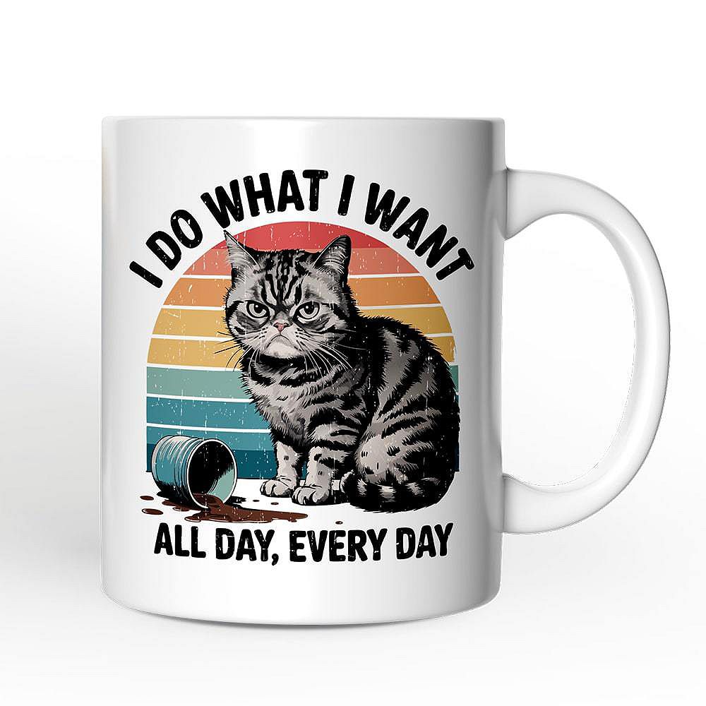 I Do What I Want Cat Mug, Retro Sarcastic Cat Lover Gift