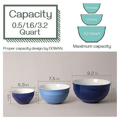 Ceramic Mixing Bowls, Size 5.3/7.5/9.2″ Large Serving Bowl Set