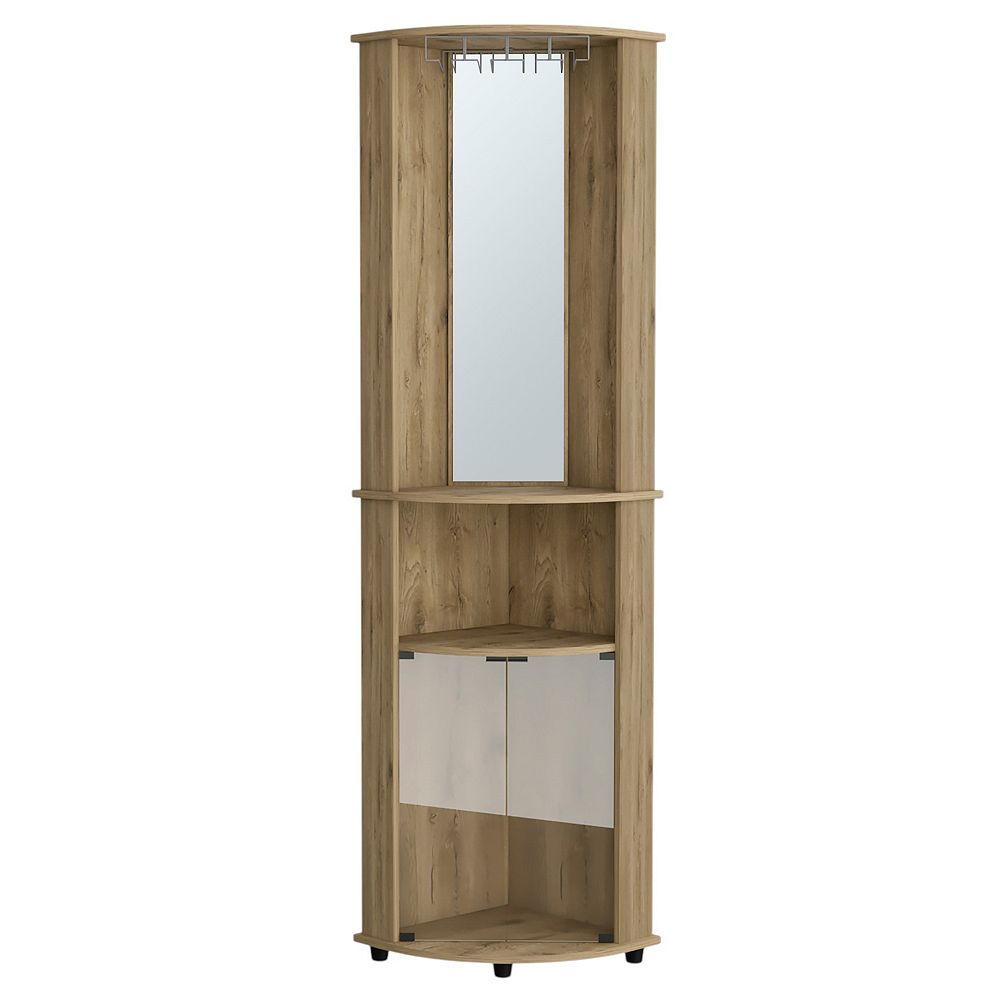 17.70 Inch Corner Hallway Storage Cabinet with Mirror and Hooks