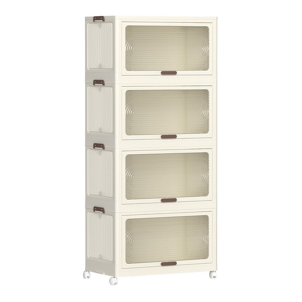 22.44 Inch Stackable Storage Cabinet with Transparent Doors and Rolling ...