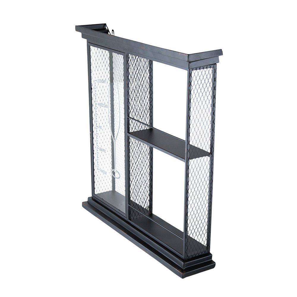 26.00 Inch Industrial Wall-Mounted Shelf with Mesh Panel and Hooks