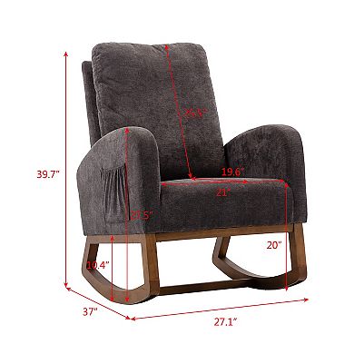37.00 Inch Upholstered Rocking Chair with Wooden Base and Side Storage ...