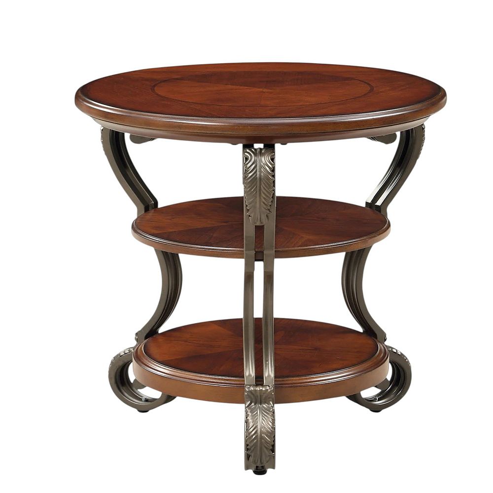 22.00 Inch Traditional Round End Table with Two-Tier Shelves and Metal ...