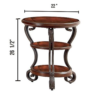 22.00 Inch Traditional Round End Table with Two-Tier Shelves and Metal ...