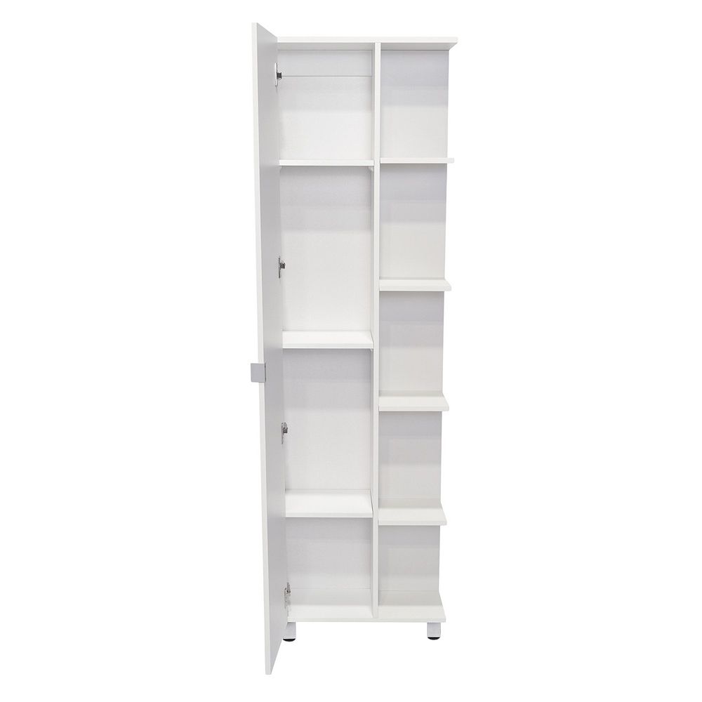 8.45 Inch Tall White Cabinet with Adjustable Shelves and Door Storage