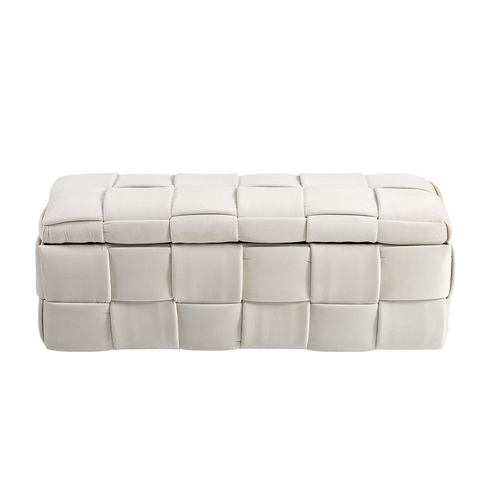 43.70 inch Upholstered Woven Storage Bench with Soft Tufted Design