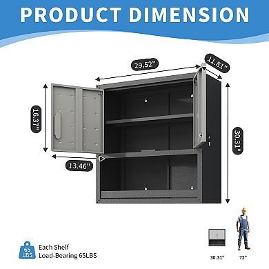 29.53 Wall-Mounted Garage Storage Cabinet with Adjustable Shelves and ...