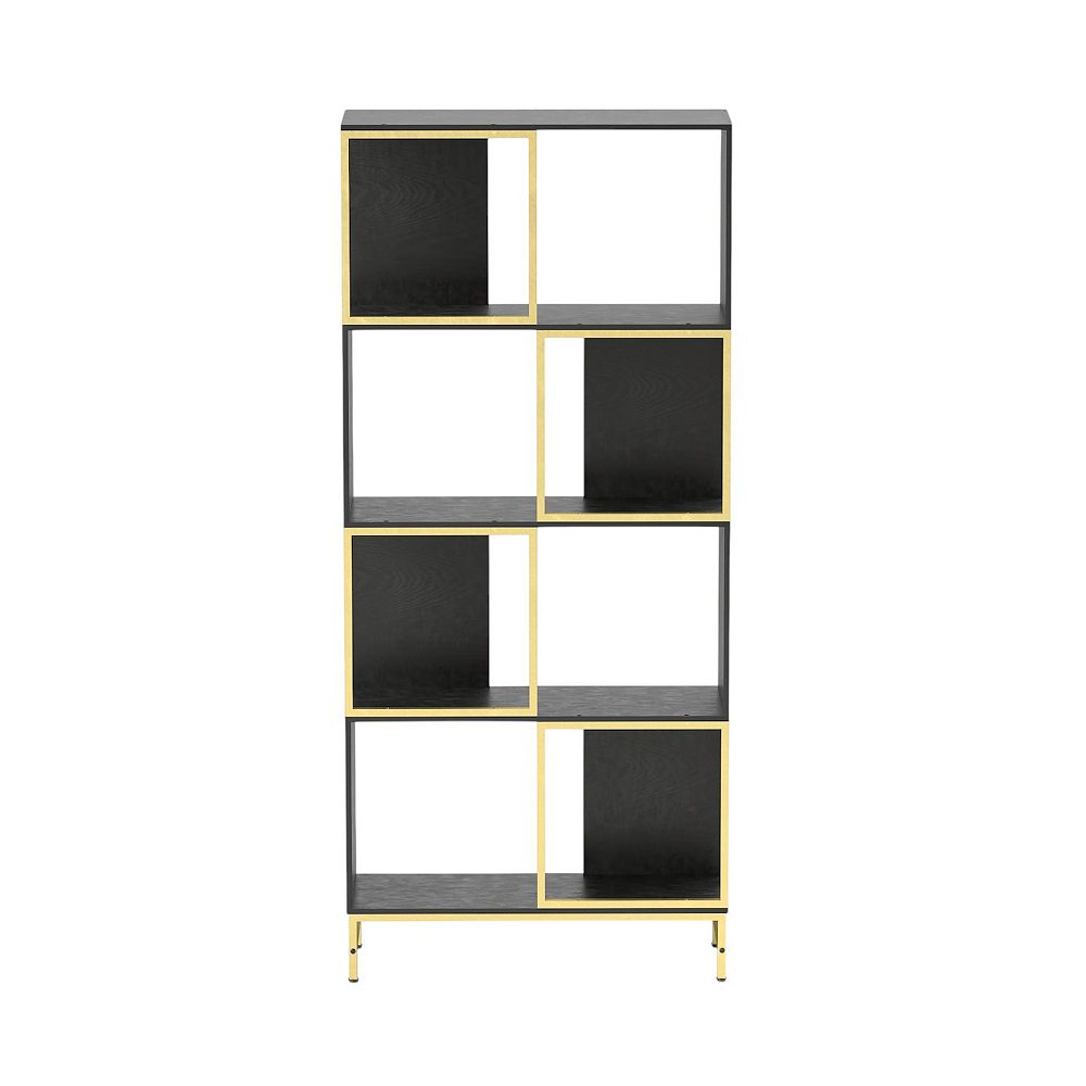 31.50 Inch Modern Geometric Open Shelf Bookcase with Gold Accents