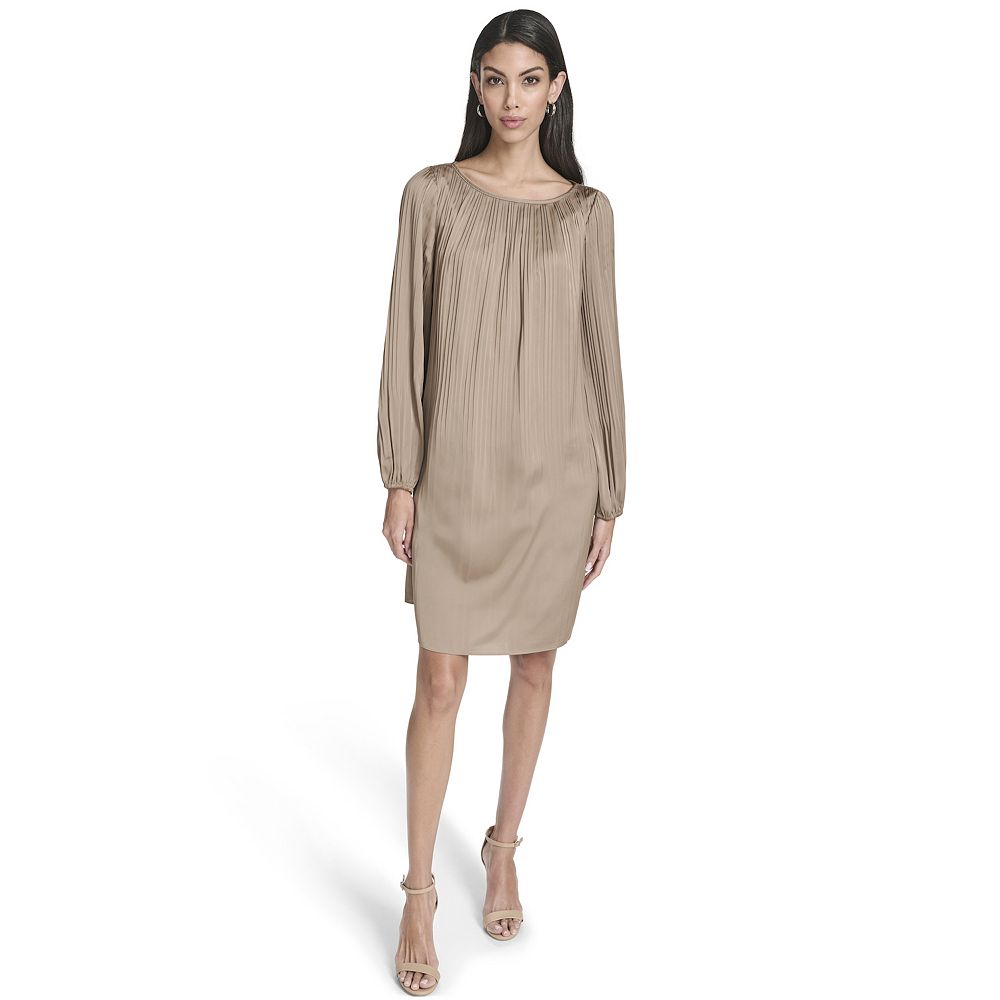 Women's Andrew Marc Long Sleeve Pleated Shift Dress