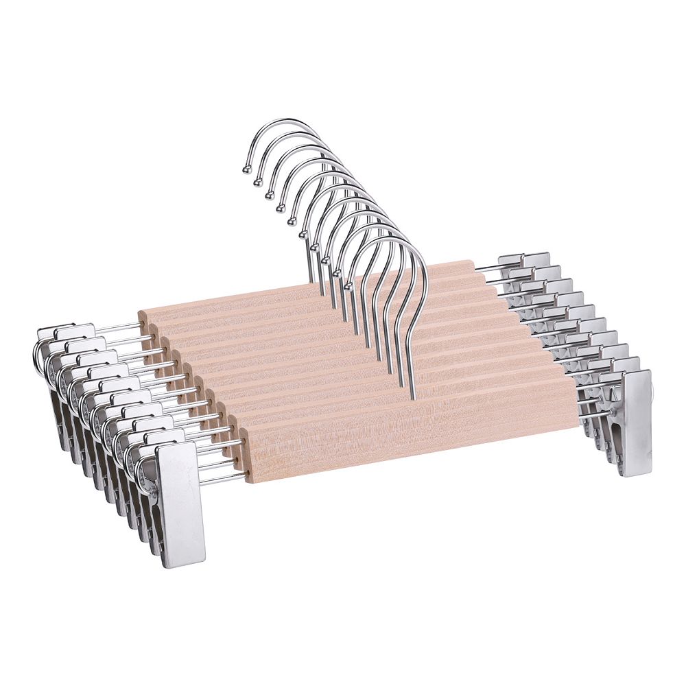 10 Pack Wood Hangers with Pinch Clips Self-Assembly, Durable 360-degree ...