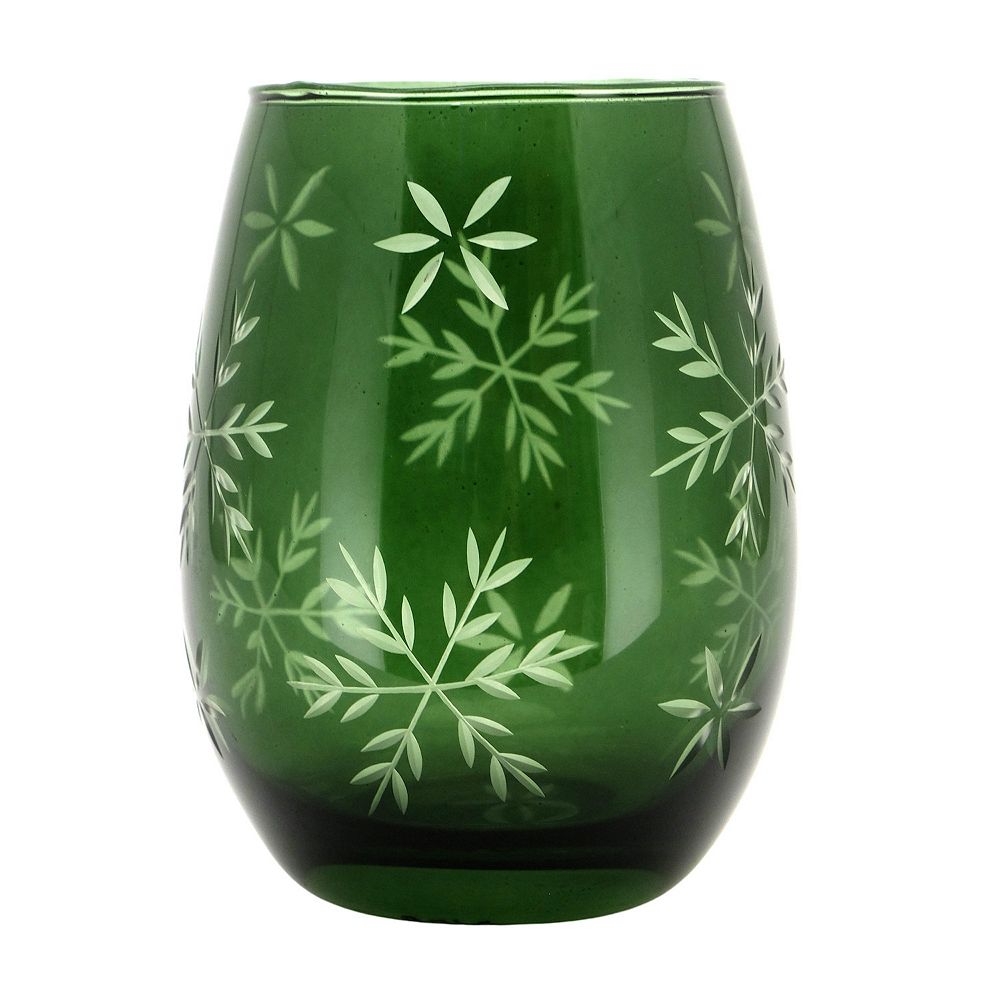 St. Nicholas Square® Snowflake Engraved Green Stemless Wine Glass
