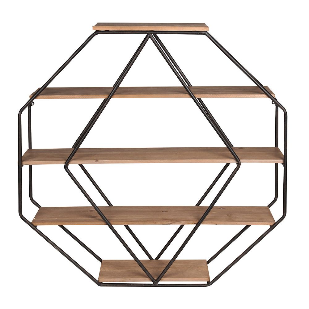 Lintz Wood Octagon Floating Wall Shelves