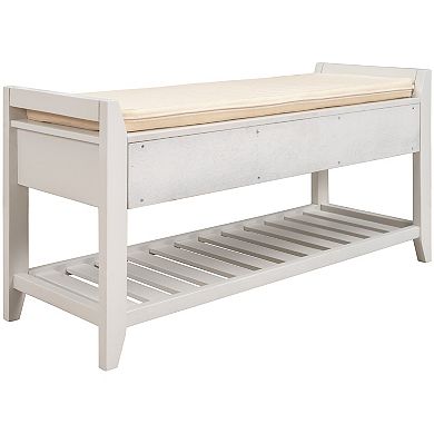 39.00 inch Wooden Storage Bench with Cushion and Bottom Shelf