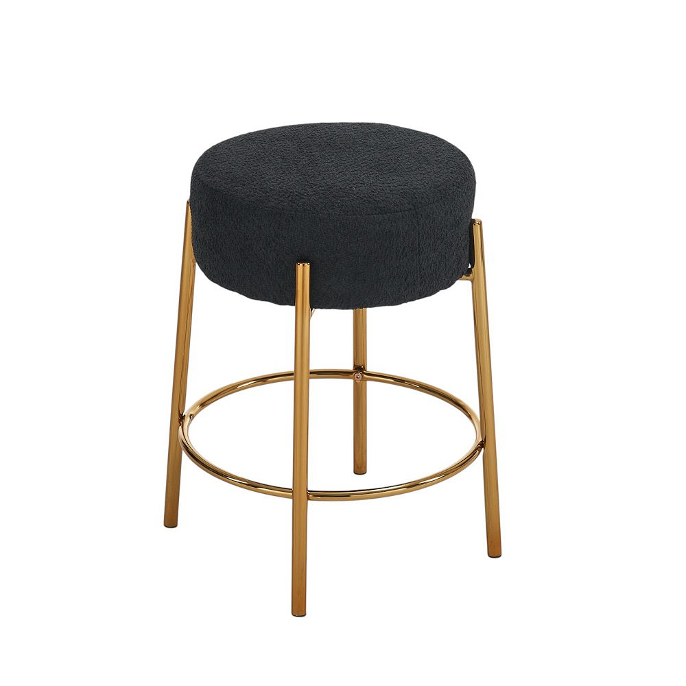 20.00 inches Round Upholstered Accent Stool with Gold Metal Frame and ...