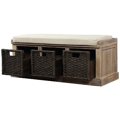 43.70 inches Rustic Wooden Storage Bench with Upholstered Cushion Top