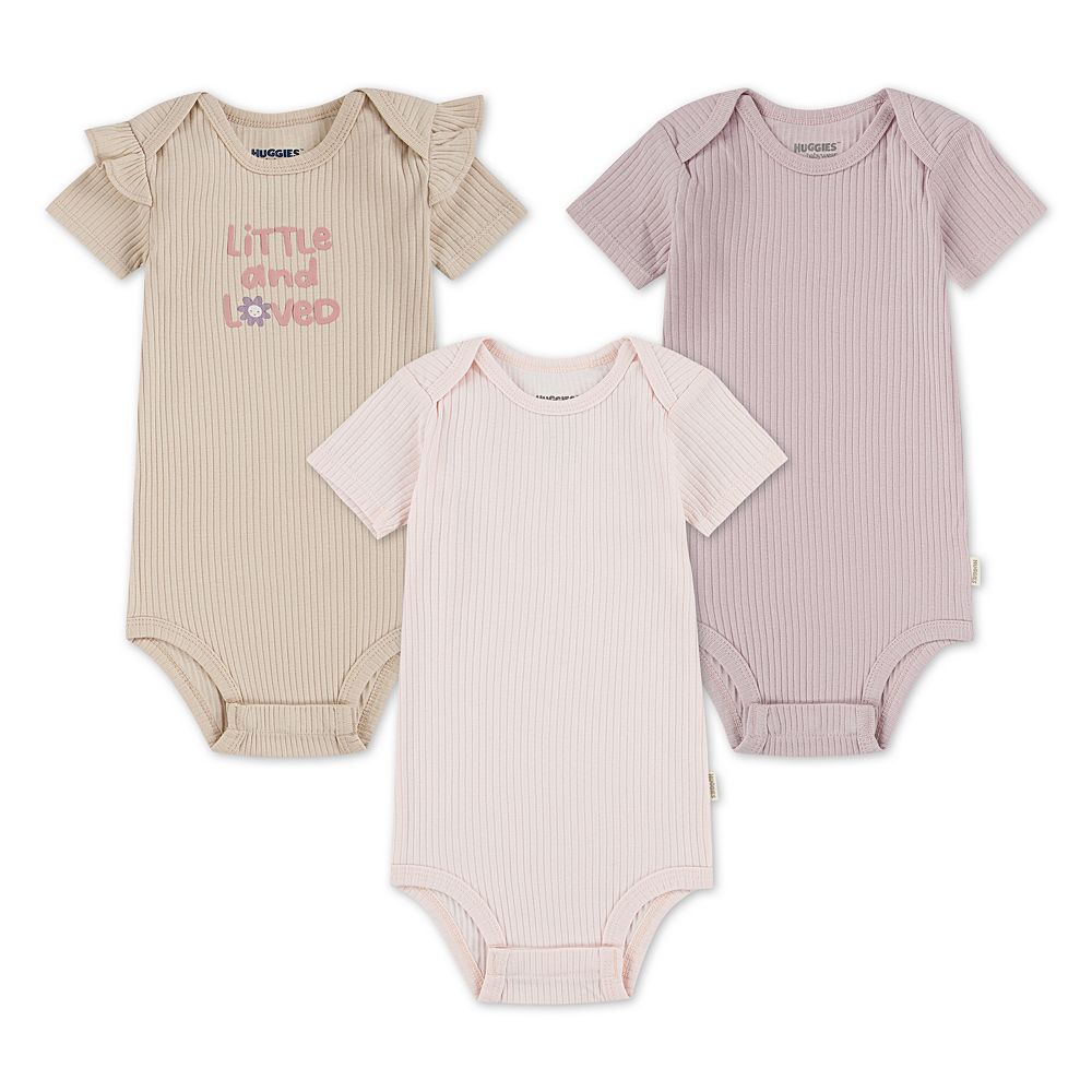 Newborn Baby Girls Huggies Babywear Organic 3-Pack Ribbed Bodysuits ...