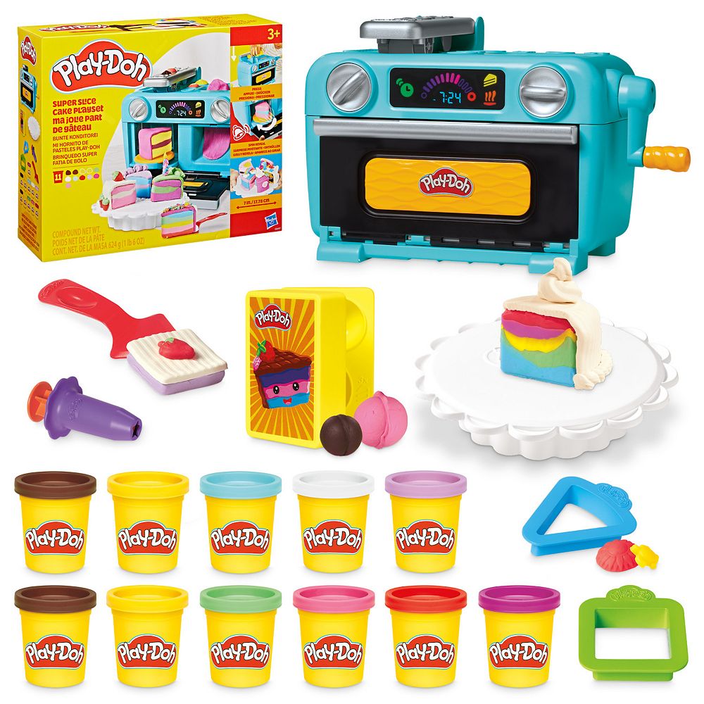 Play-Doh Super Slice Cake Playset with Interactive Oven & 12 Colors of ...