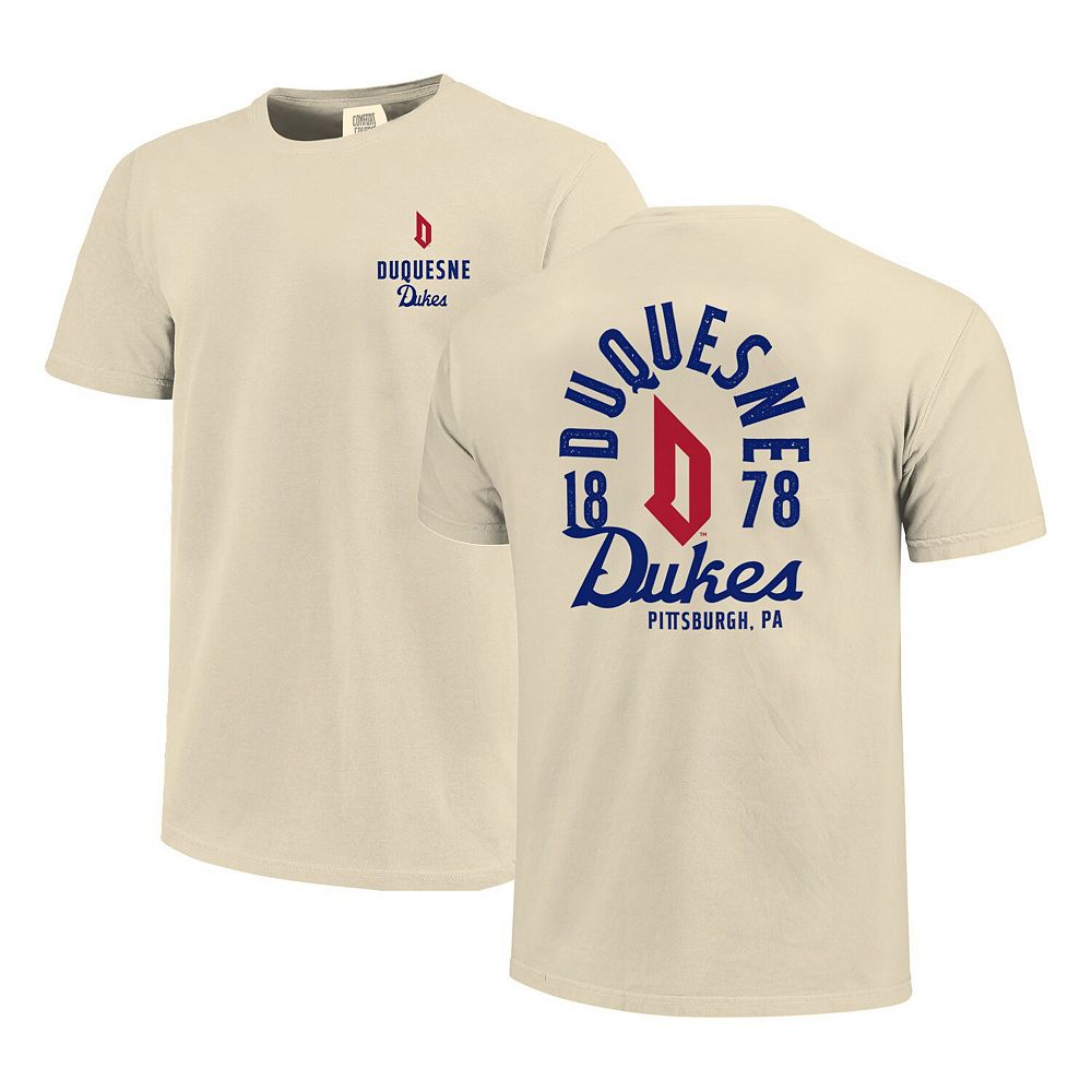Men's Cream Duquesne Dukes Comfort Colors Mascot Overlay T-Shirt