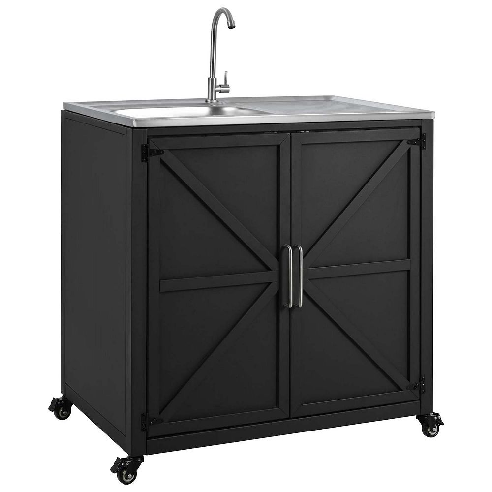 Mondawe Outdoor Movable Kitchen Sink,W/ Adjustable Faucet & Lockable ...