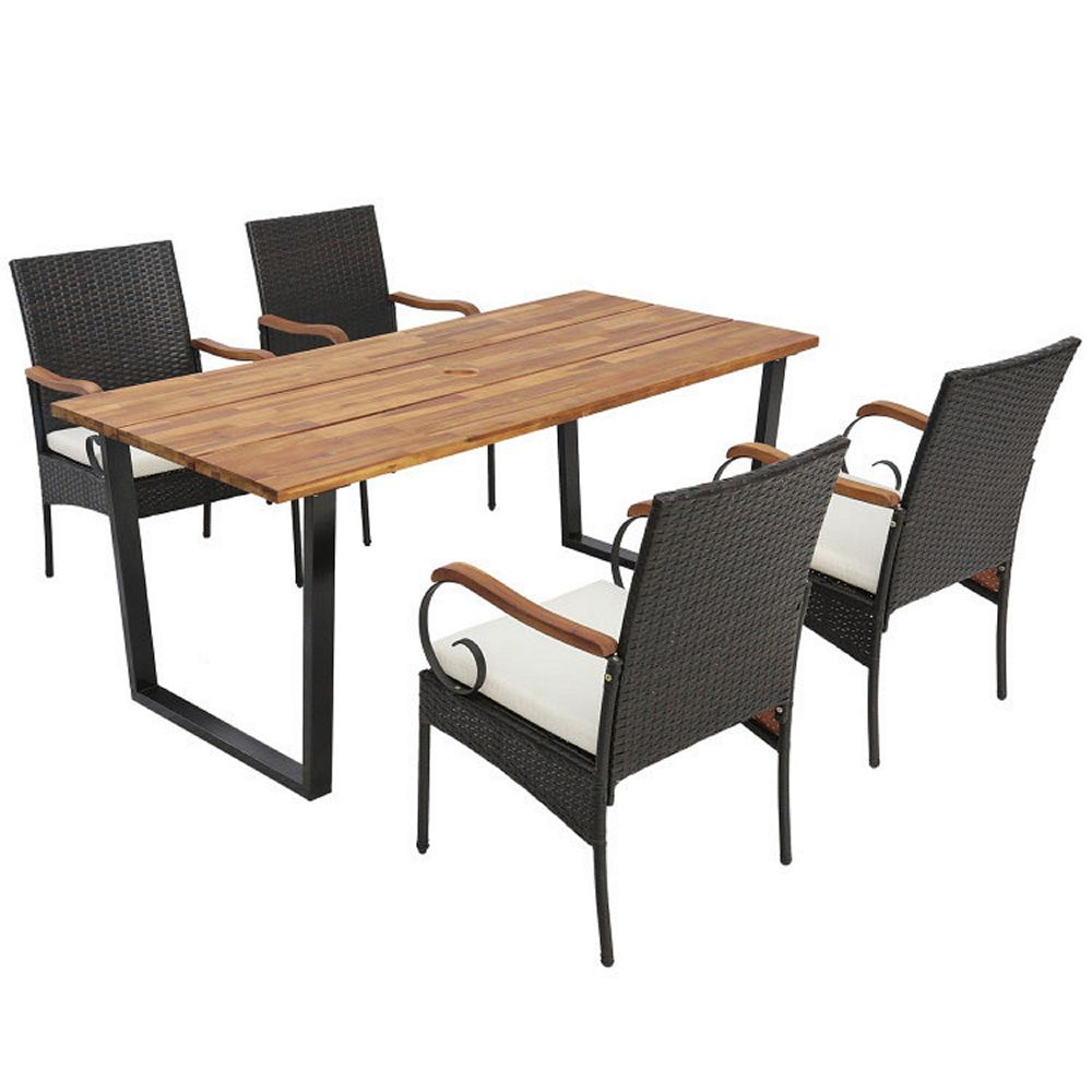 Mondawe 5-Piece Balcony Premium Rattan Dining Set W/ Acacia Tabletop ...