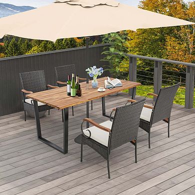 Mondawe 5-Piece Balcony Premium Rattan Dining Set W/ Acacia Tabletop ...