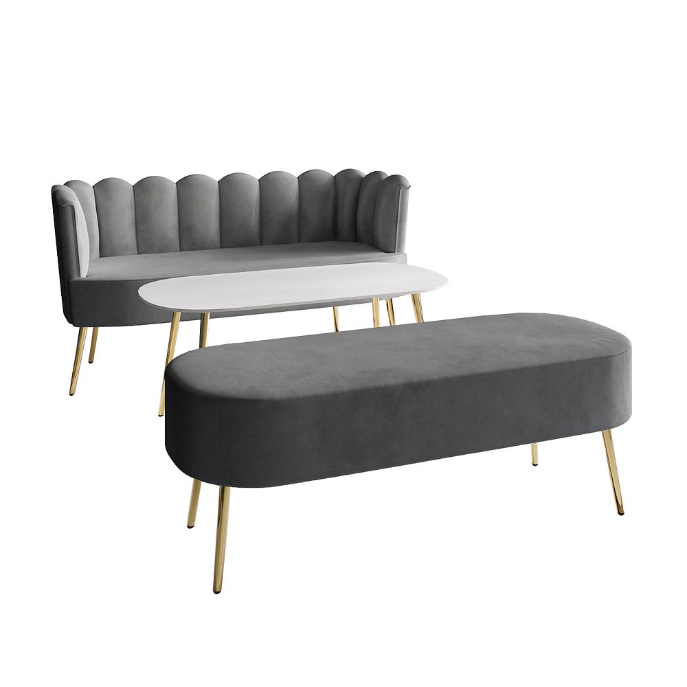 Velvet Sofa With Bench and Coffee Table