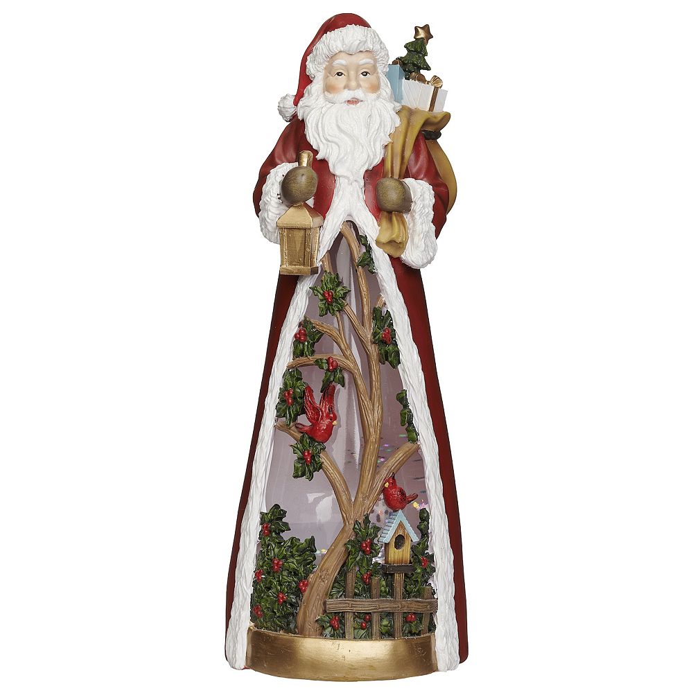 Roman 13.5" Lighted Swirl Santa with Cardinals Table Decor