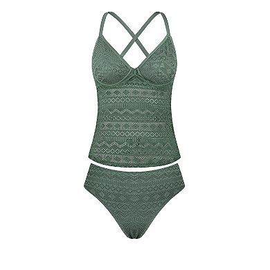 Women's Cupshe Underwire Cutout Tankini Swim Top & Swim Bottoms Set