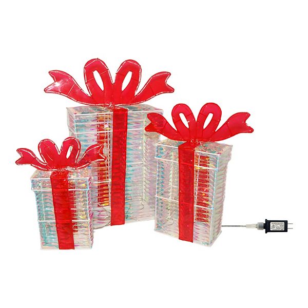 Crosslight Set of 3 Giftboxes with Red Bows Outdoor Decor