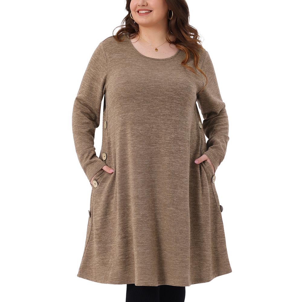 Plus Size Tunic Dresses for Women Buttons Crew Neck Long Sleeve Soft ...