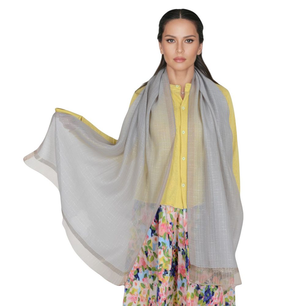 Women's Lightweight Sheer Scarf with Subtle Metallic Thread Detail Elegant Long Wrap Accessory