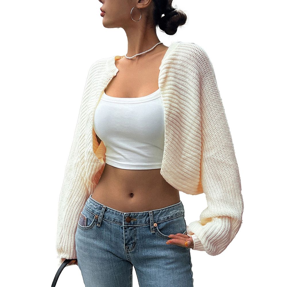 Women's Long Sleeve Bolero Shrug Open Front Knit Cropped Cardigan ...