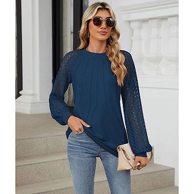 Women's Long Sleeve Tops Dressy Business Casual Blouses Lace Work ...