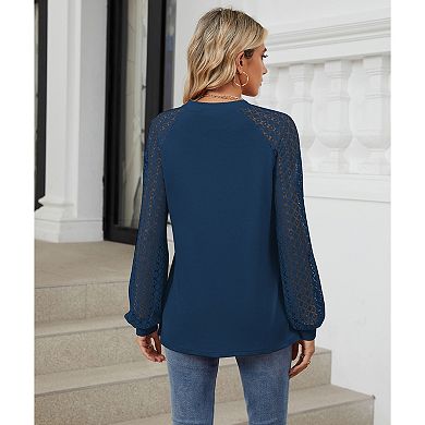 Women's Long Sleeve Tops Dressy Business Casual Blouses Lace Work ...
