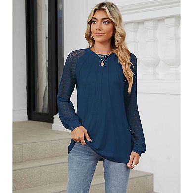 Women's Long Sleeve Tops Dressy Business Casual Blouses Lace Work ...