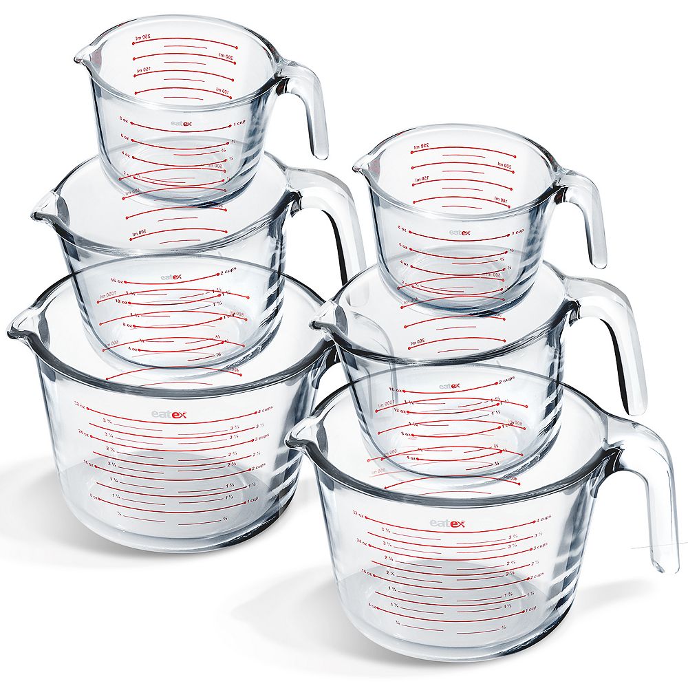 Eatex Set of 6 Glass Measuring Cups - Liquid Measuring Cups, Glass ...