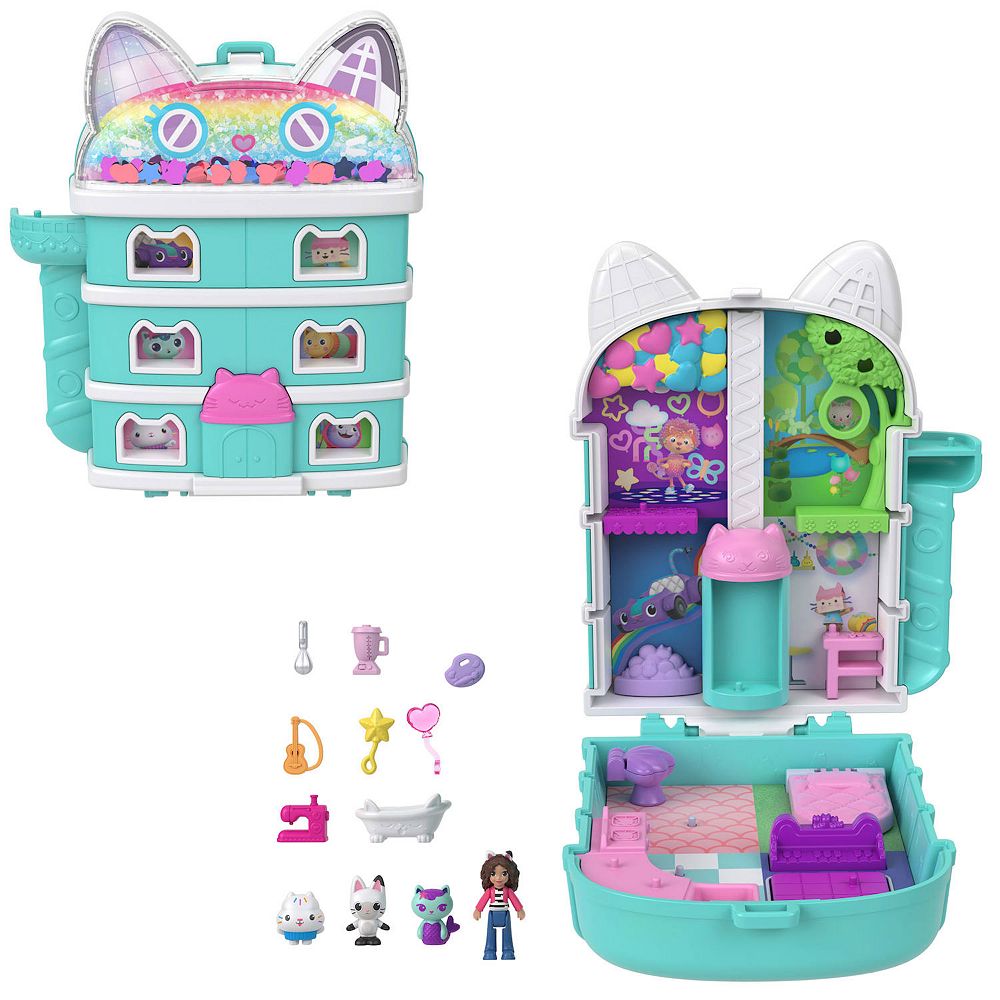 Polly Pocket Gabby's Dollhouse Compact with 9 Accessories and Pet Cat ...