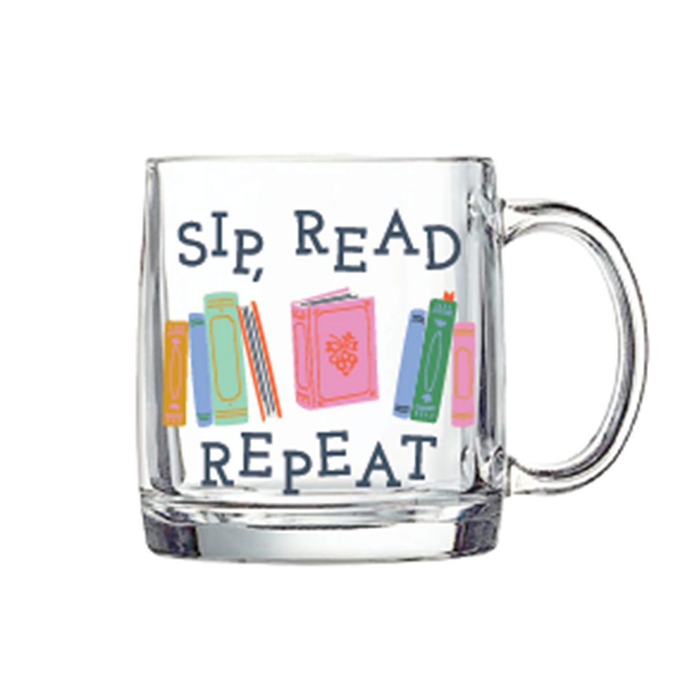 Design Clique Sip Read Repeat Glass Mug