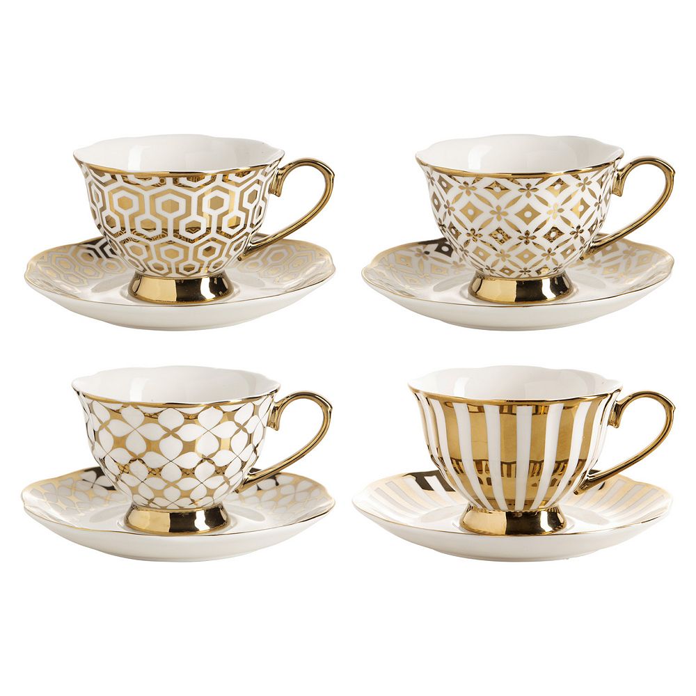Home Essentials Gold Tone Pattern Tea Cup & Saucer Set - Styles May Vary