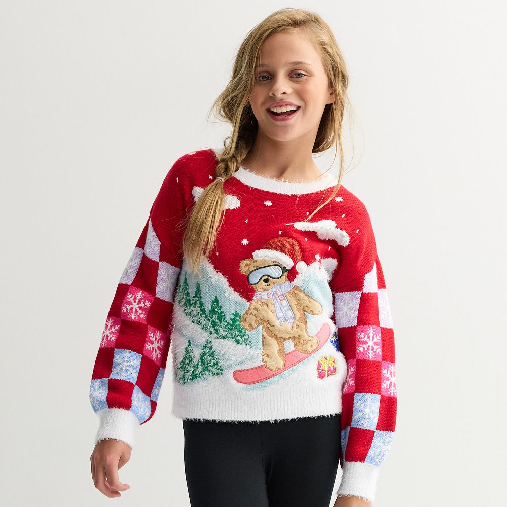 Girls 6-18 33 Degrees Long Sleeve Teddy Bear Graphic Pullover in ...