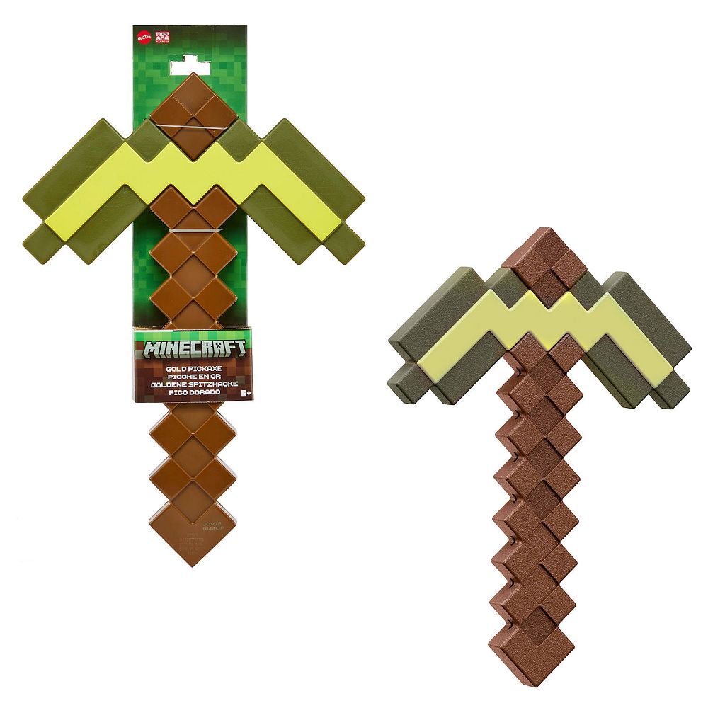 Mattel Minecraft Gold Pickaxe Toy Accessory Collection, Pixelated Design