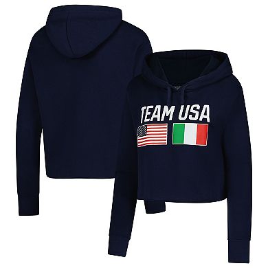 Women's Navy Team USA Country Flags Cropped Fleece Hoodie