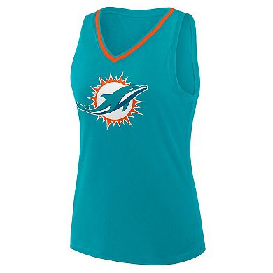 Women's Logo Athletic Aqua Miami Dolphins Stellar Win V-Neck Tank Top