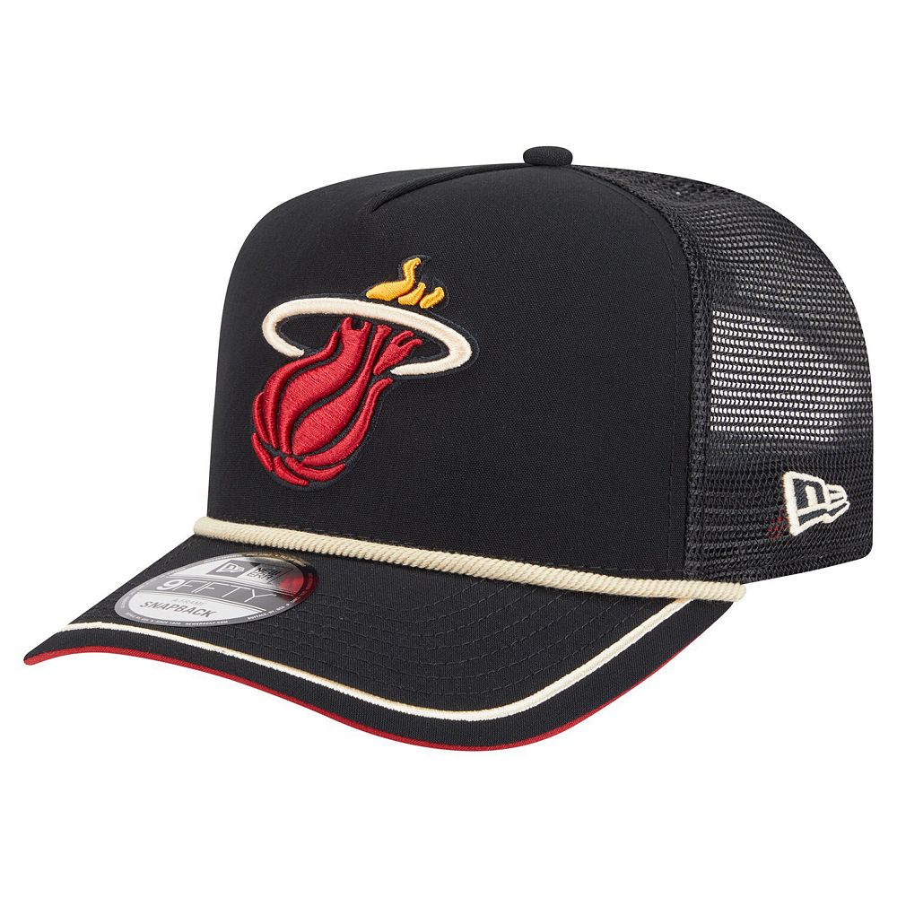Men's New Era Black Miami Heat Vintage Team Rope A-Frame 9FIFTY ...