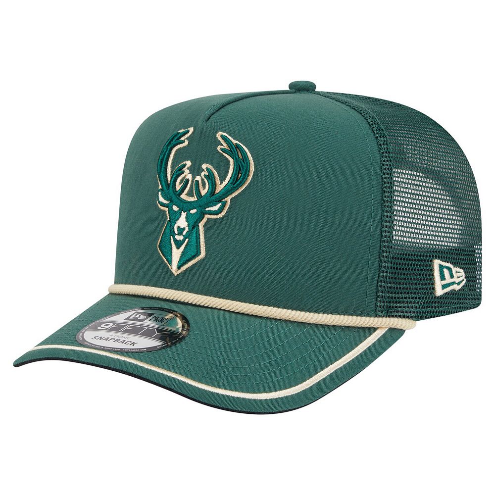 Men's New Era Hunter Green Milwaukee Bucks Vintage Team Rope A-Frame ...