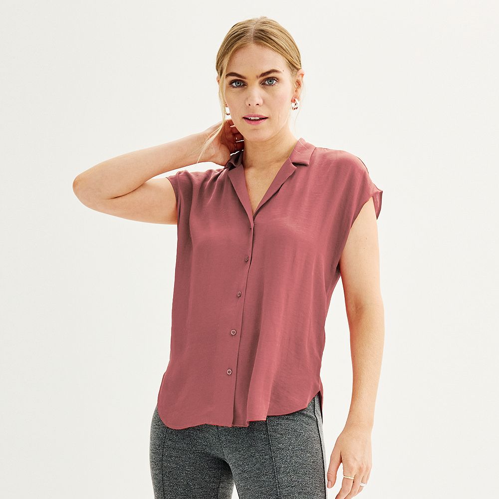 Women's Petite Nine West Short Sleeve Easy Lapel Shirt