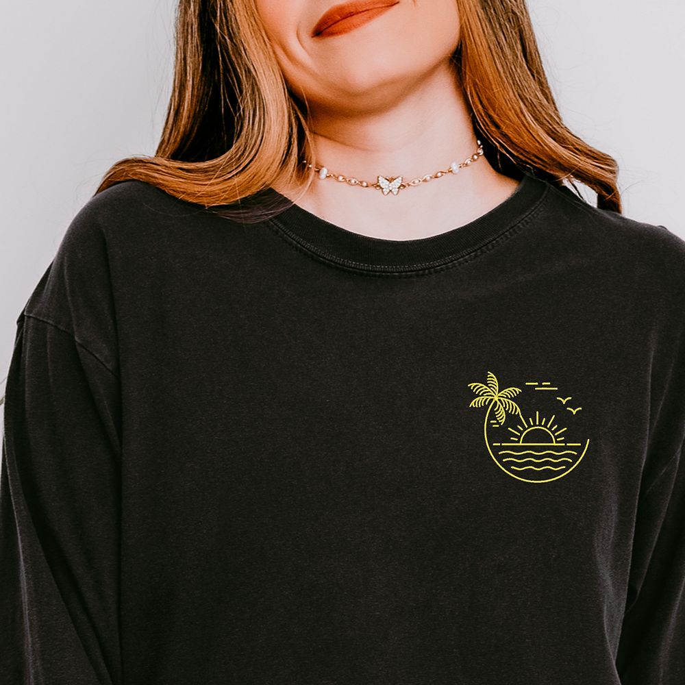 Simply Sage Market Embroidered Beach Sunset Garment Dyed Long Sleeve